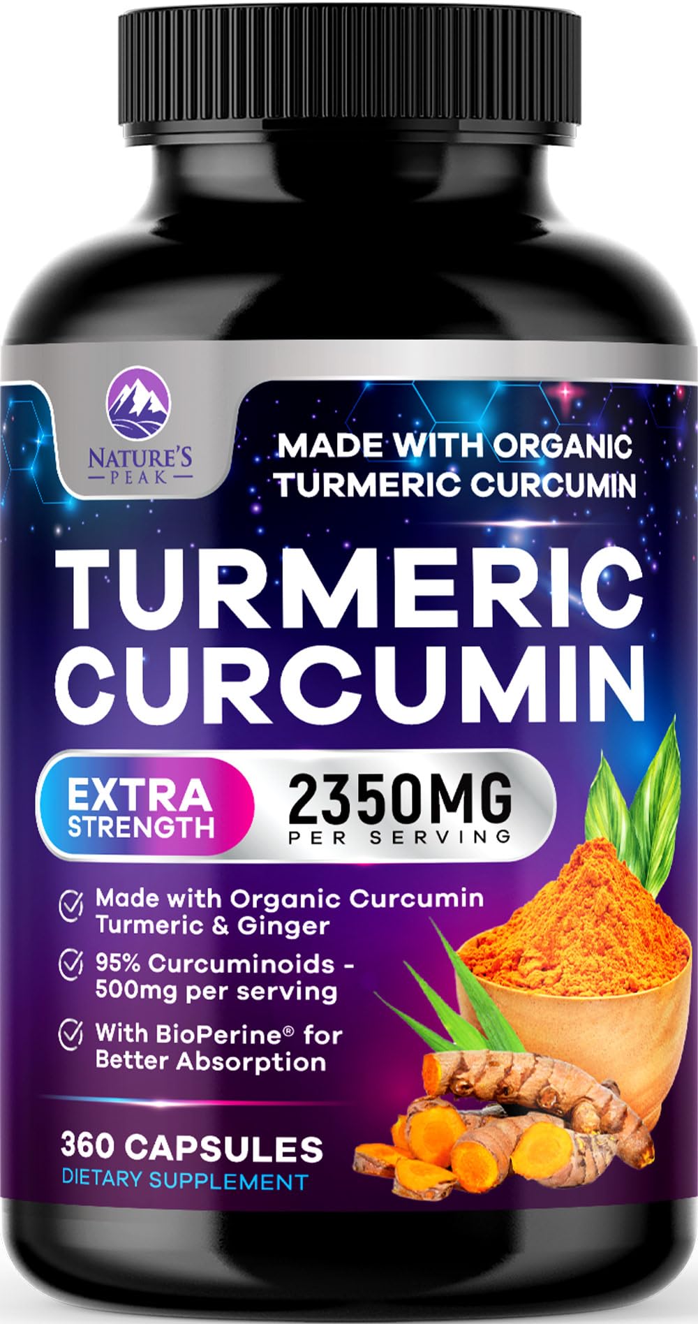 Turmeric Supplement Curcumin 2350mg - with Organic Ginger & Turmeric, — SilverOnyx LLC